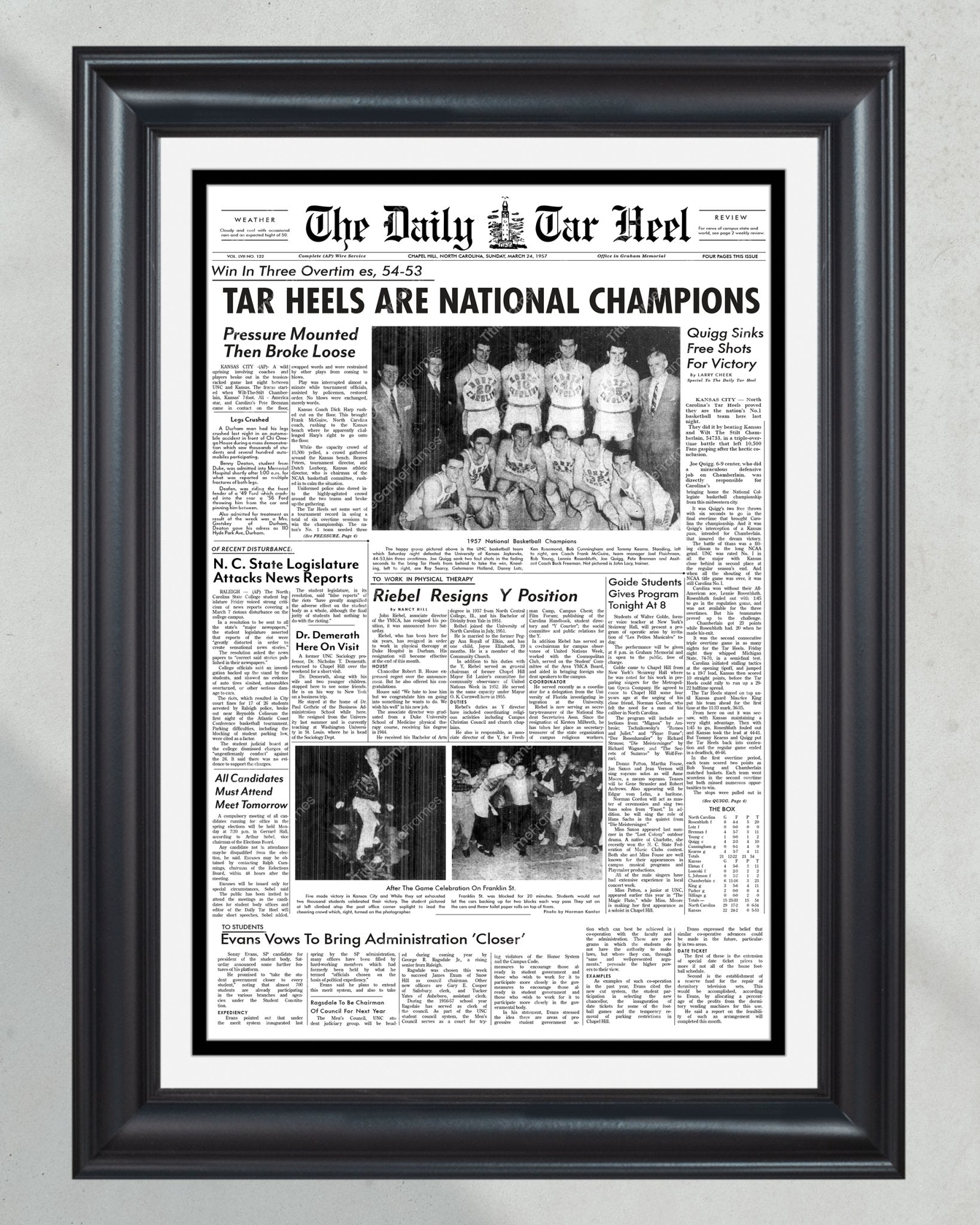 1957 North Carolina Tar Heels NCAA Basketball Champions Framed ...