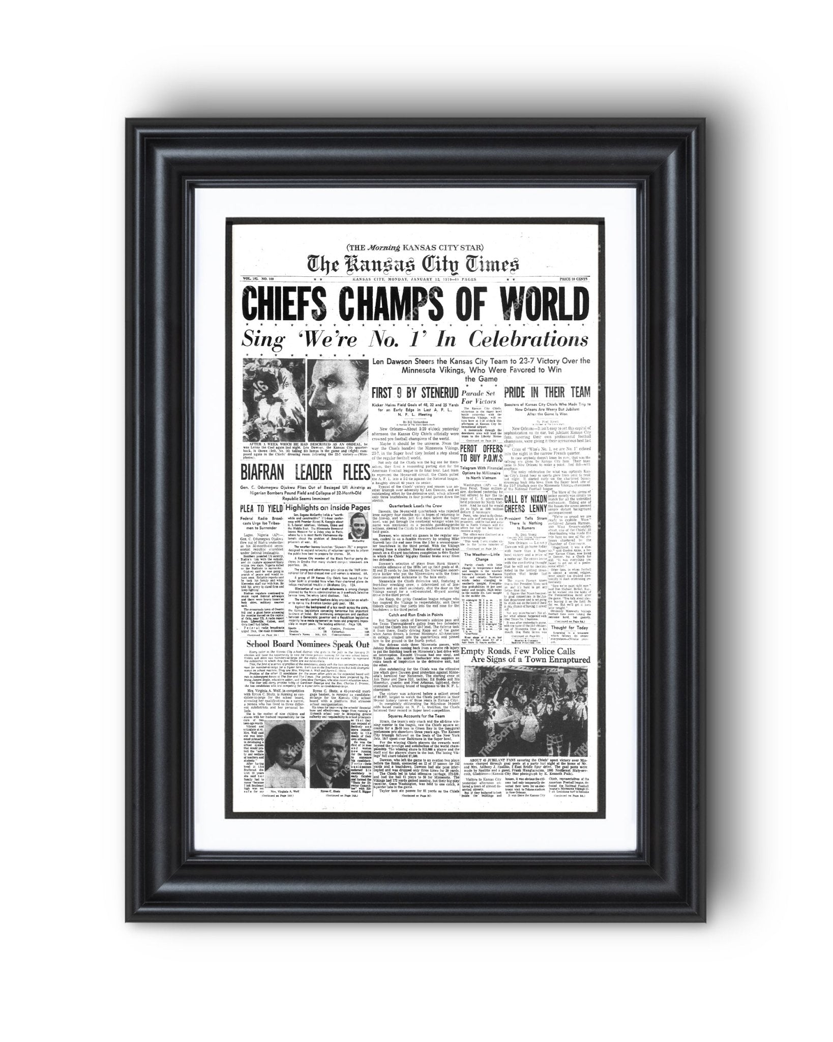 1970 Kansas City Chiefs Super Bowl IV Champions Framed Newspaper Print ...