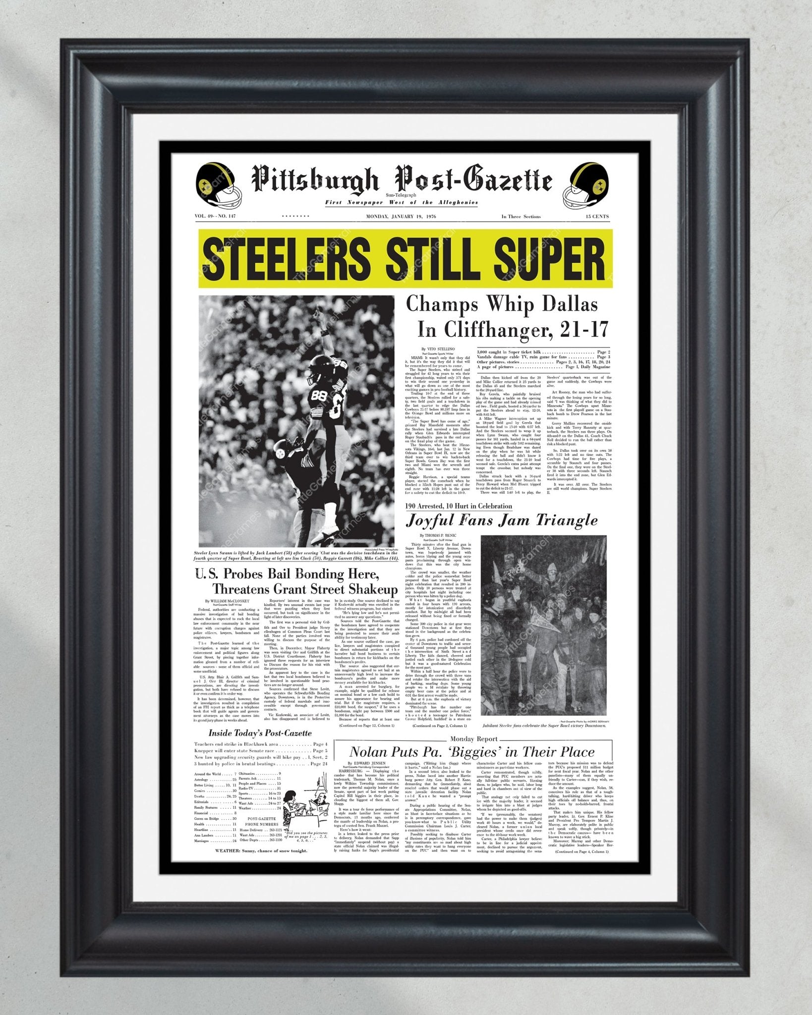 1976 Pittsburgh Steelers Super Bowl X Champions Framed Front Page News ...