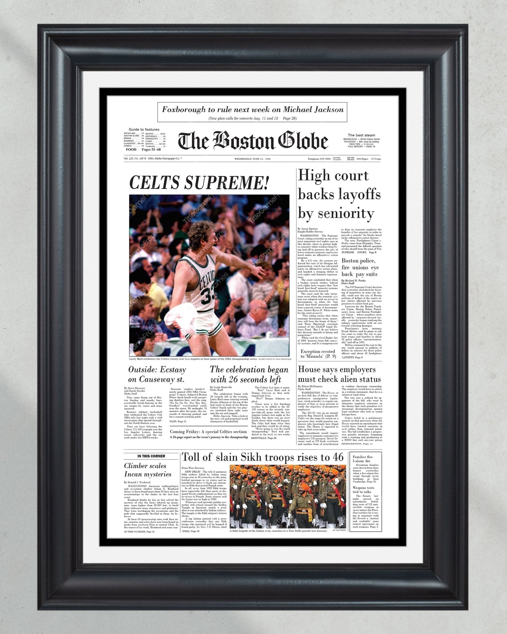 1984 Boston Celtics NBA Champion Framed Front Page Newspaper Print ...