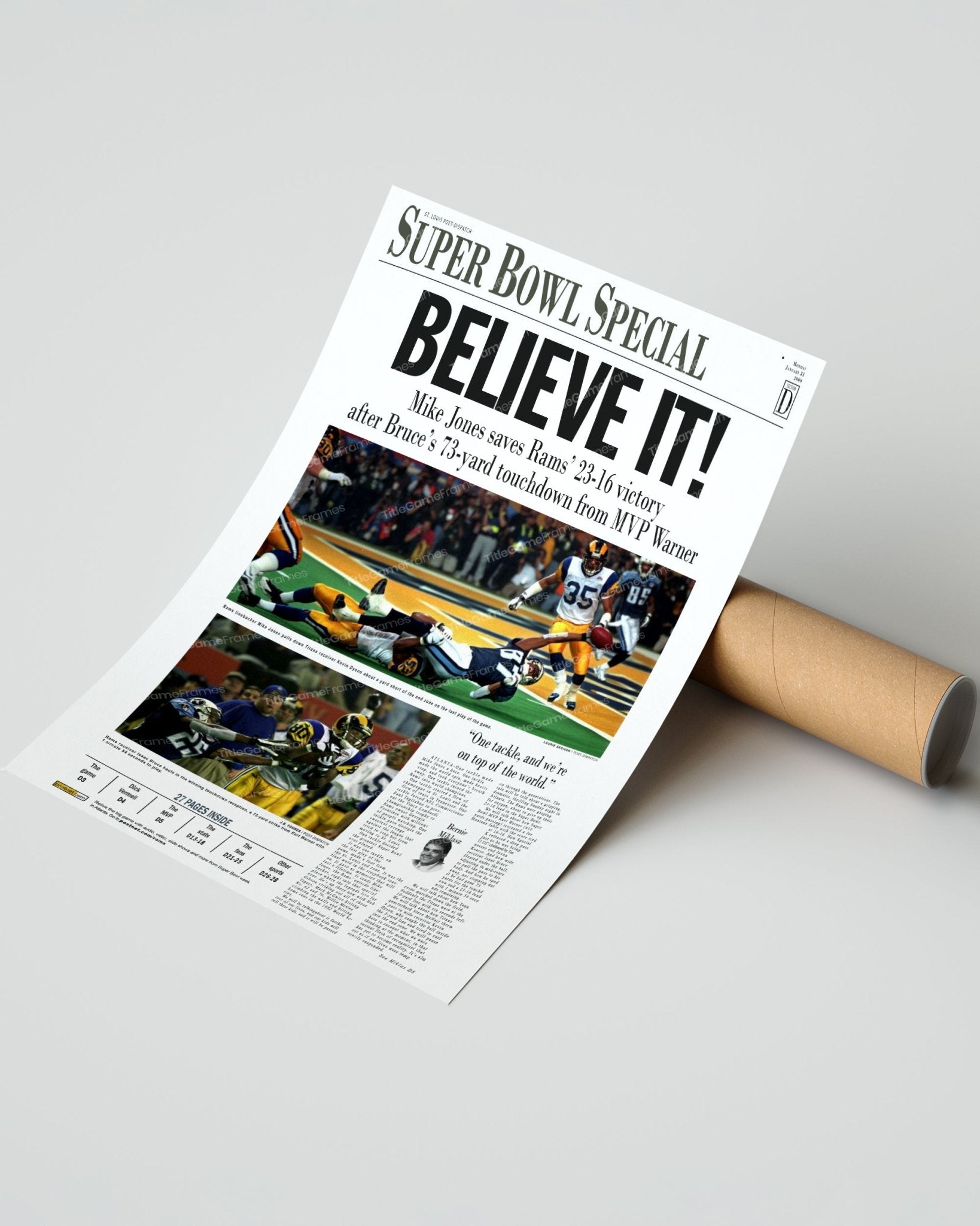 2000 Saint Louis Rams Super Bowl Champions Framed Front Page Newspaper ...