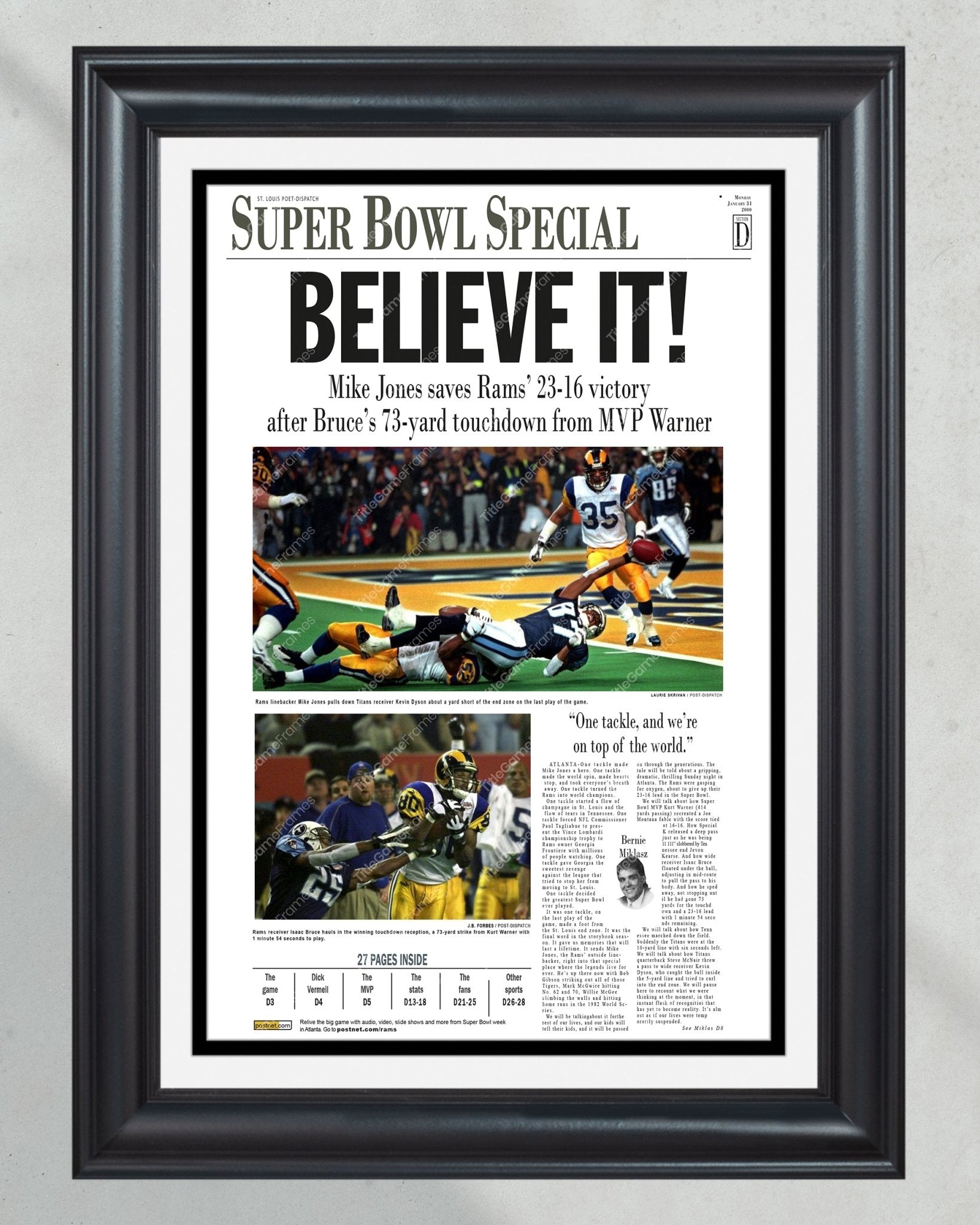2000 Saint Louis Rams Super Bowl Champions Framed Front Page Newspaper ...