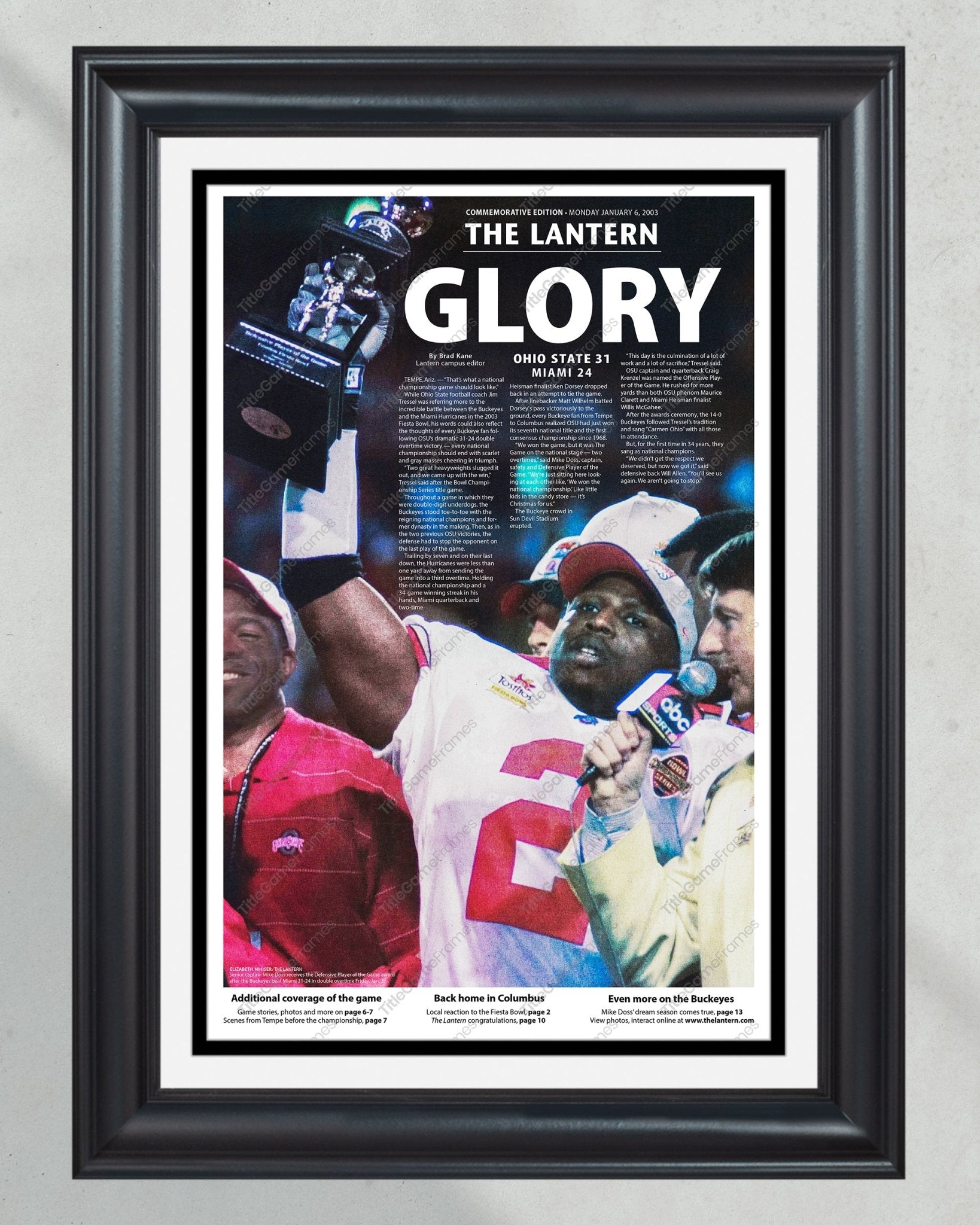 2002 Ohio State Fiesta Bowl Victory Framed Newspaper - The Lantern ...