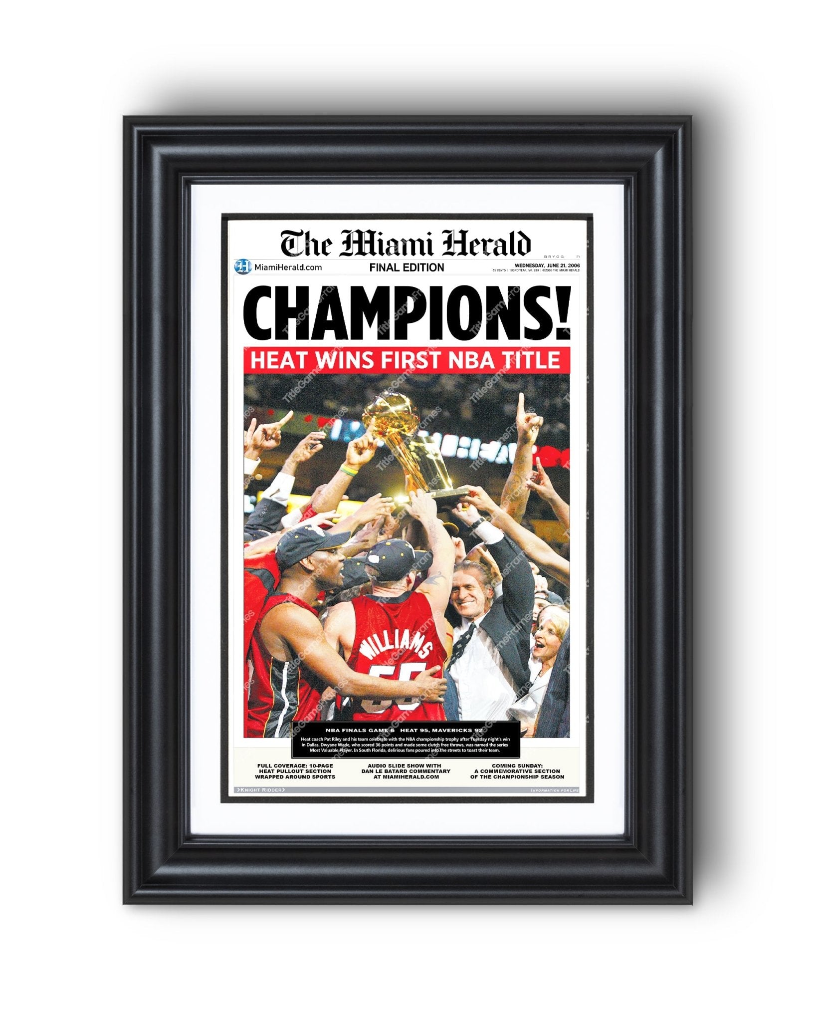 2006 Miami Heat NBA Champion Framed Newspaper Front Page Newspaper Pri ...