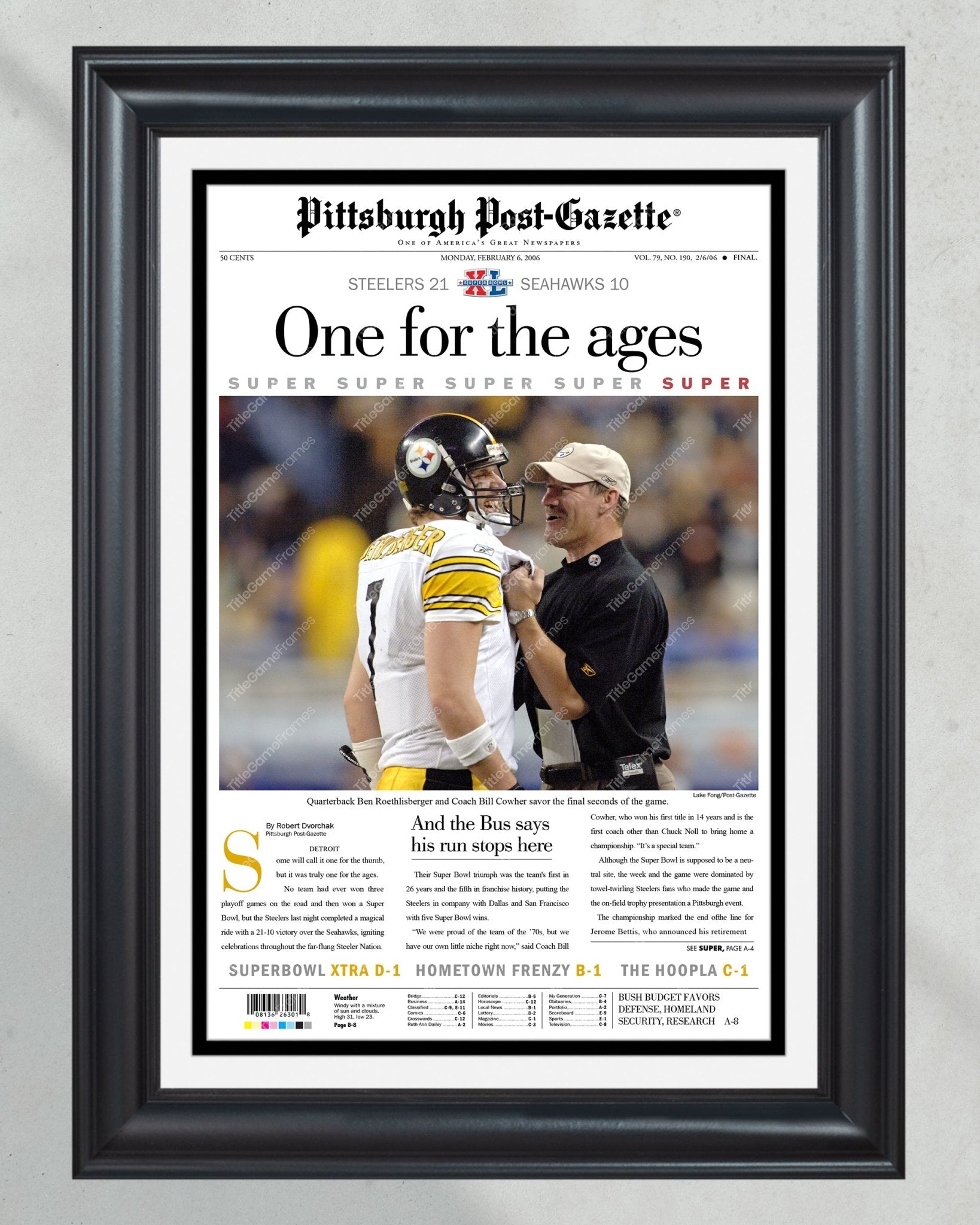 2006 Pittsburgh Steelers Superbowl XL Newspaper Cover Print - One for ...