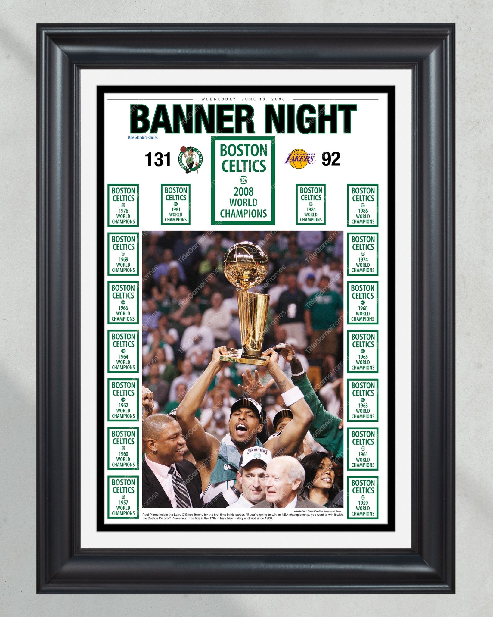 Shop Boston Celtics NBA Front Page Newspaper Frames | Game Frames ...