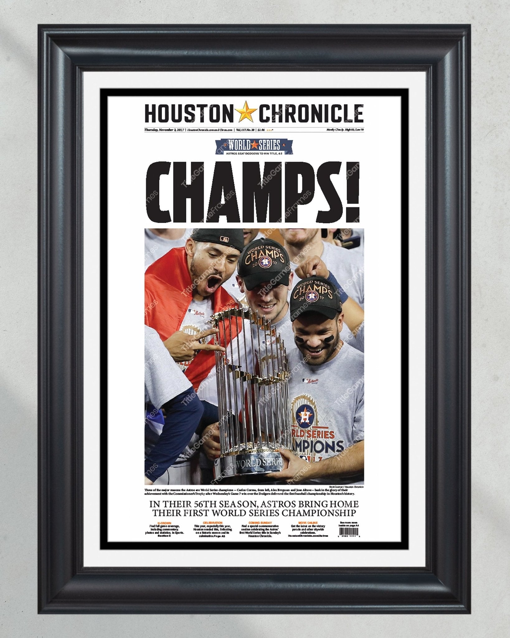 2017 World Series Houston Astros Framed Front Page Newspaper Print ...