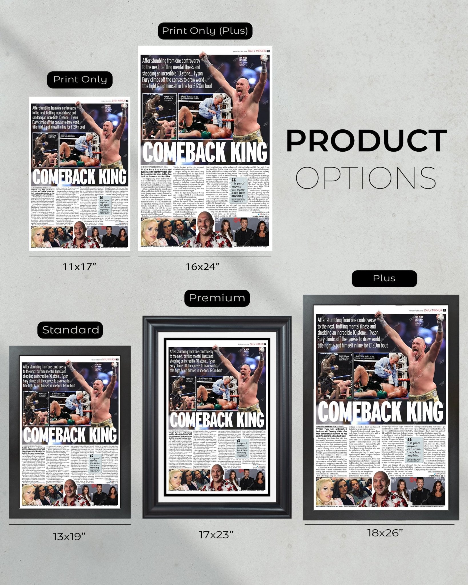 2018 Fury vs. Wilder Heavyweight Boxing Framed Newspaper Print – Title ...