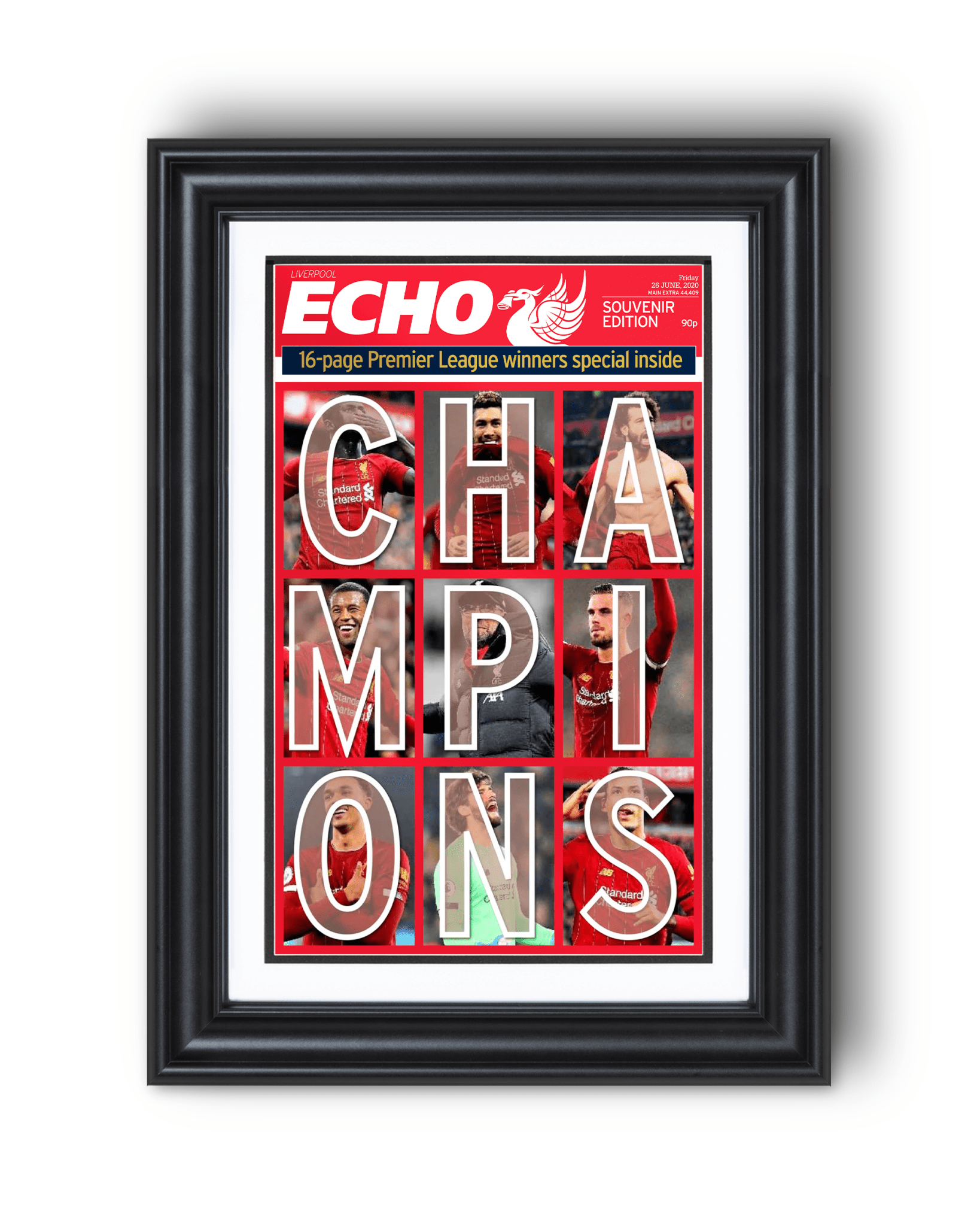 2020 Liverpool FC "CHAMPIONS" Premier League Winners Framed Newspaper ...