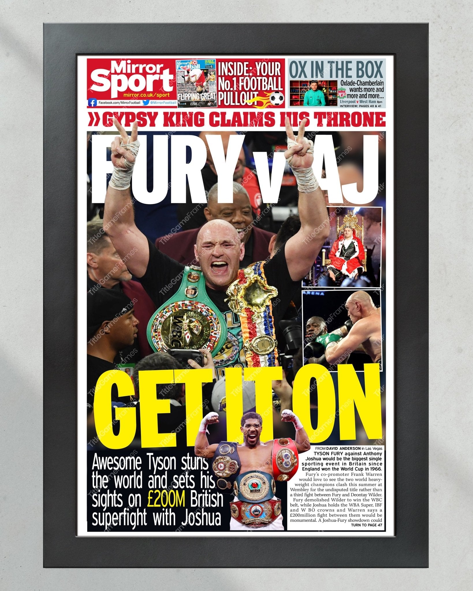 2020 Fury vs. Wilder Heavyweight Boxing Framed Newspaper Print – Title ...