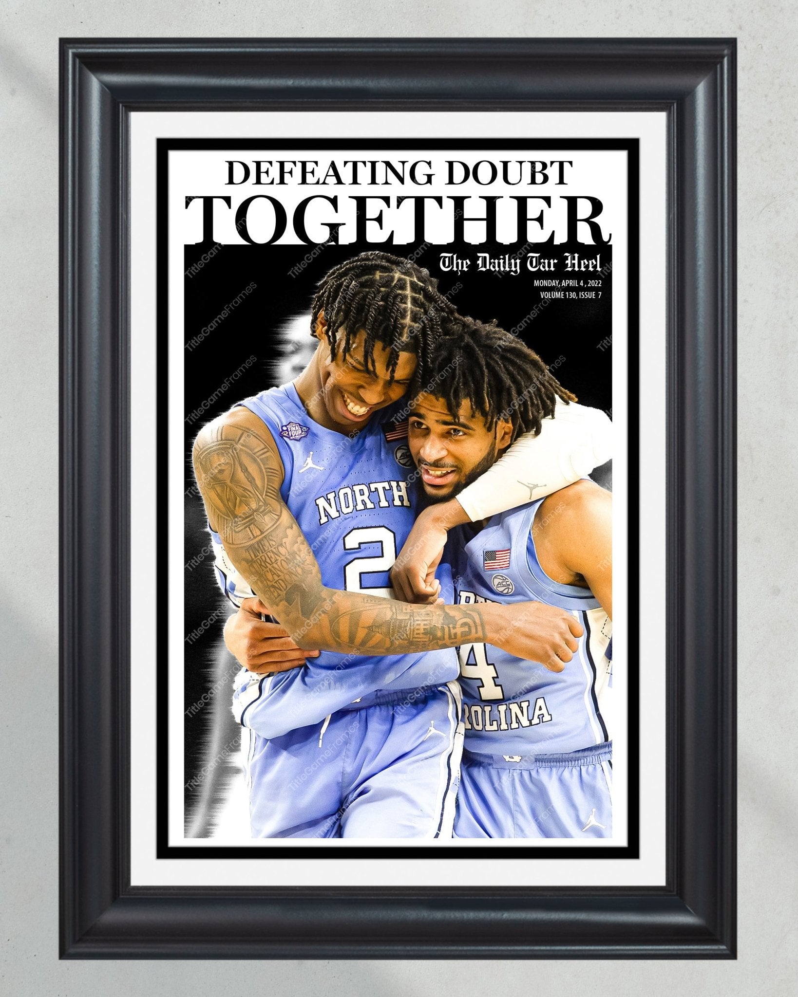 Framed newspaper cover of the 2022 UNC basketball victory over Duke ...