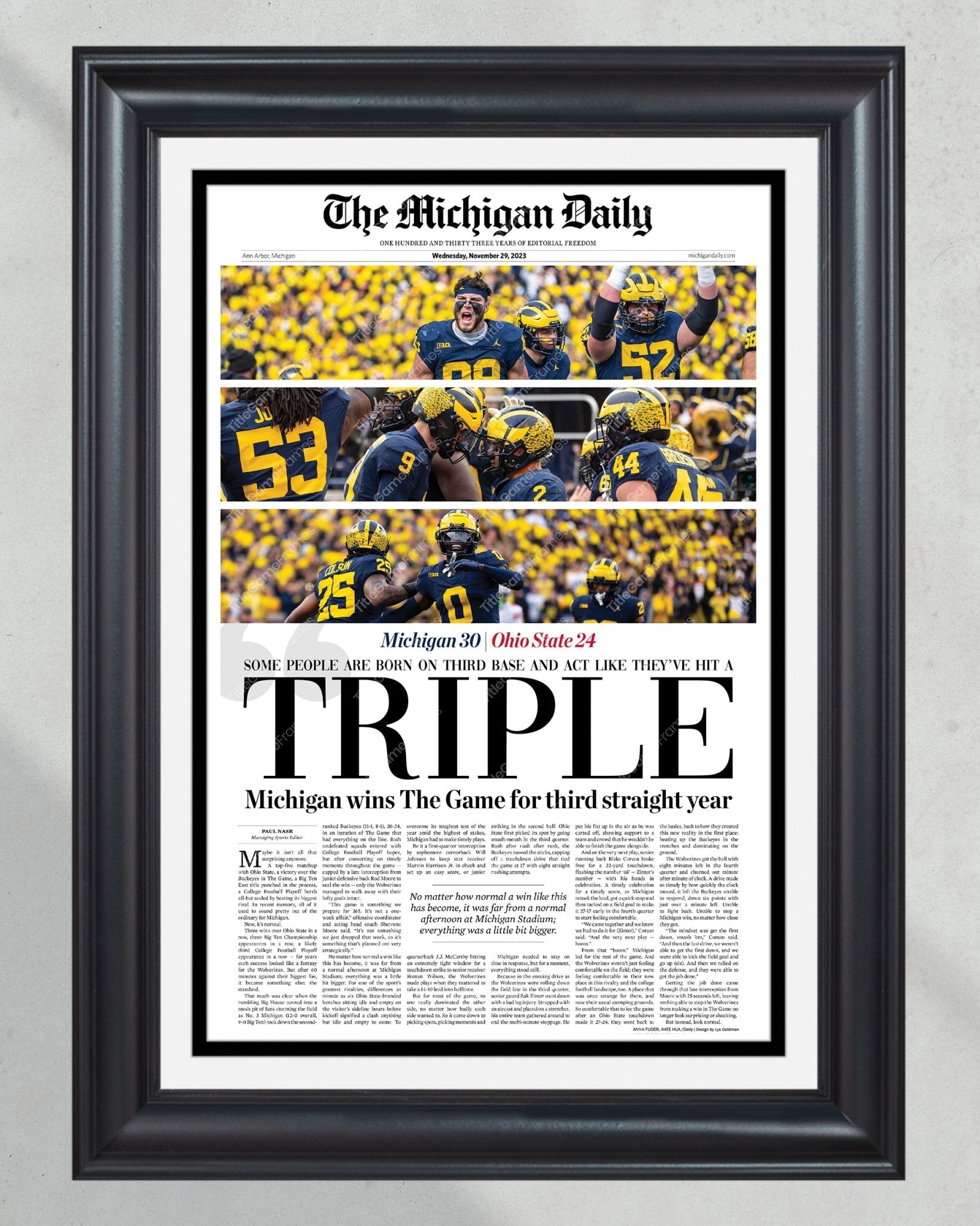 2023 Michigan Wolverines Defeat Ohio State 'TRIPLE' - Framed Print of ...
