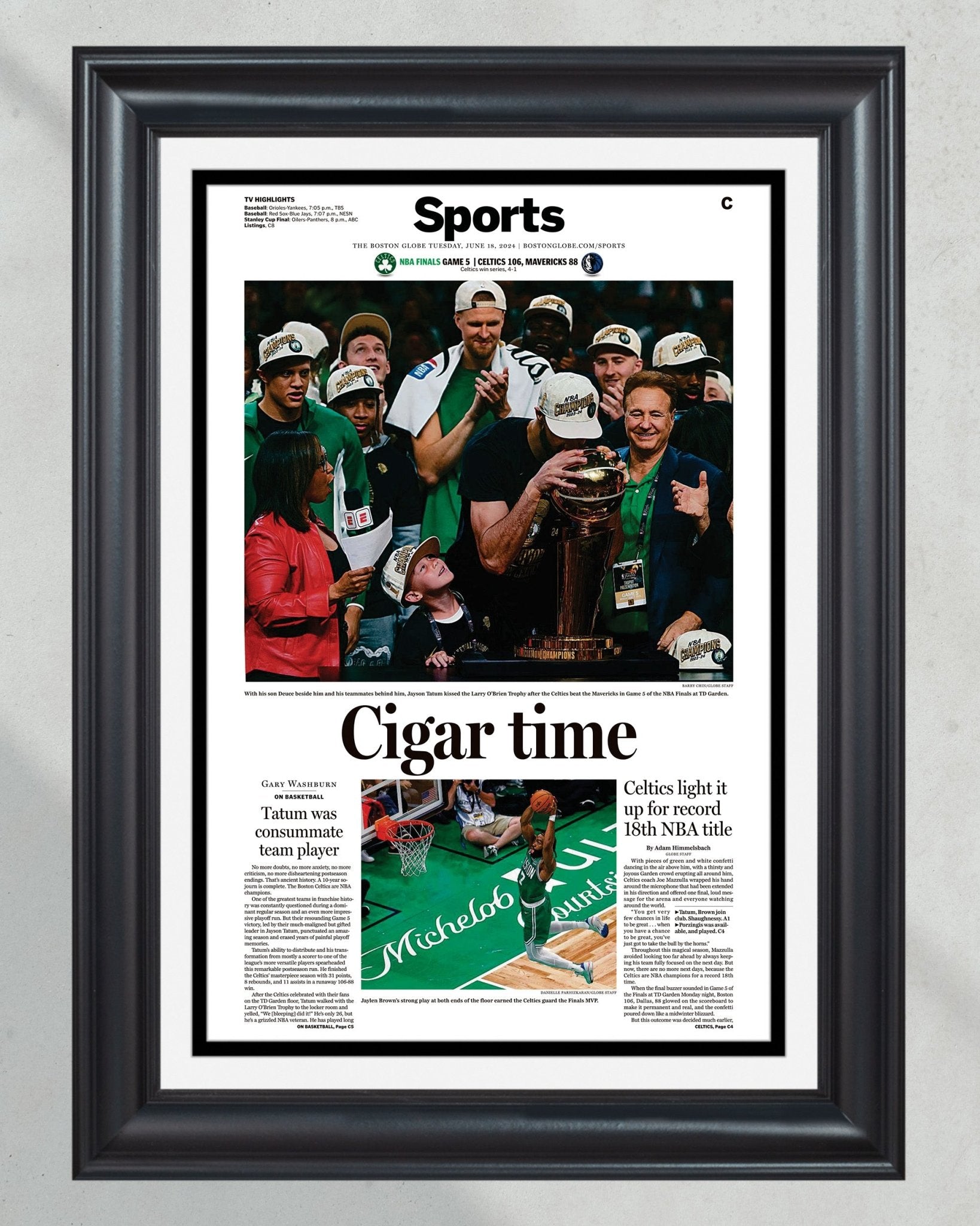 2024 Boston Celtics NBA Champions 'Cigar Time' Framed Newspaper ...