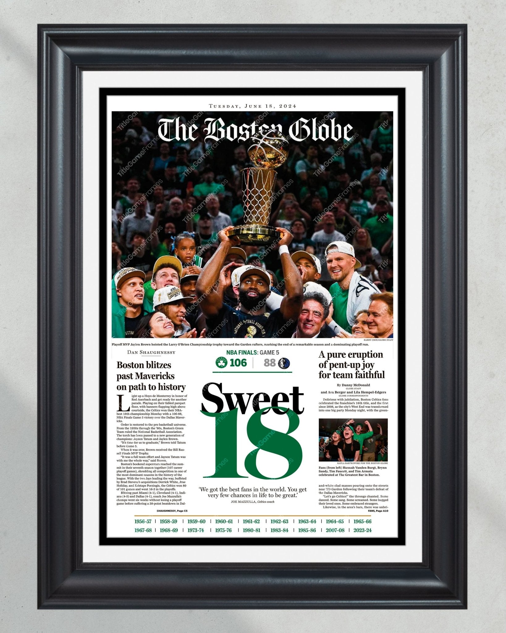 2024 Boston Celtics NBA Championship Commemorative Framed Print - Sweet ...