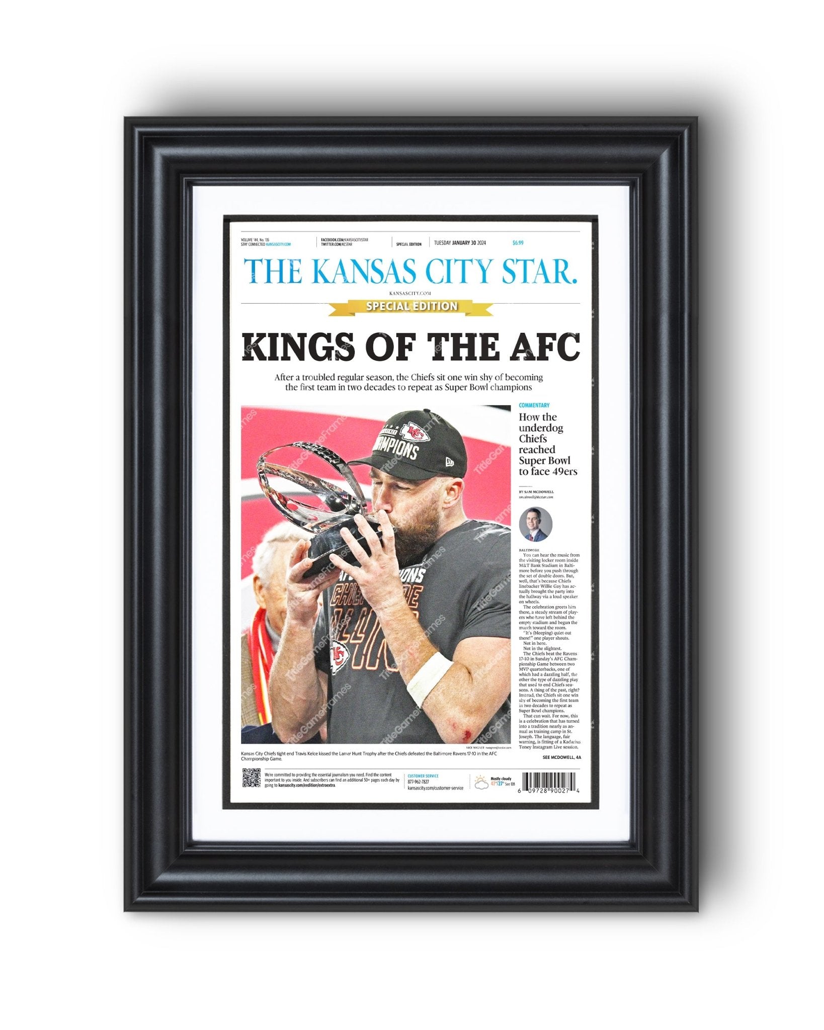 2024 Chiefs AFC Championship Victory Framed Newspaper Print | Travis ...