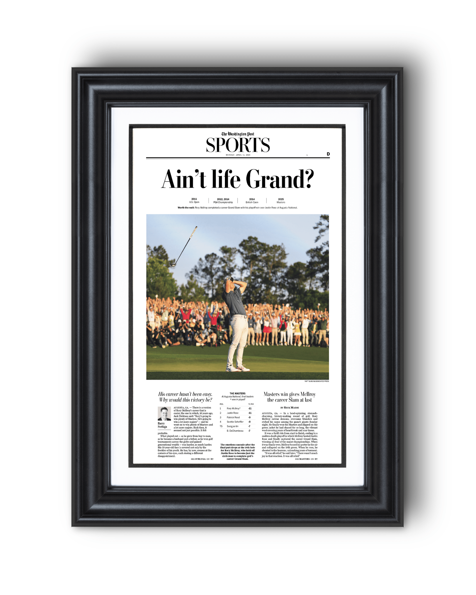 Golf Memorabilia | Shop Handmade Newspaper Headlines & Photo Frames ...