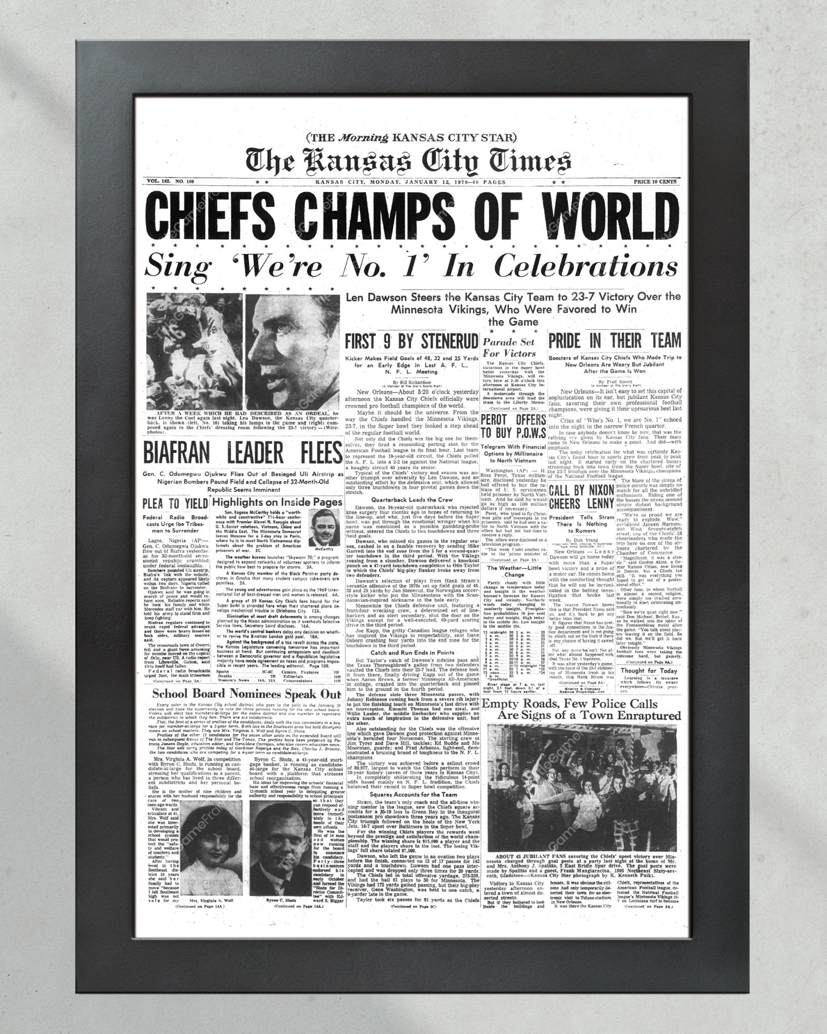 1970 Kansas City Chiefs Super Bowl IV Champions Framed Newspaper Print ...