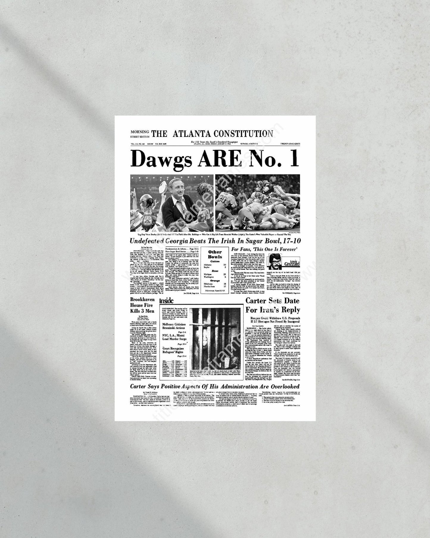1980 Georgia Bulldogs National Champions Framed Front Page Newspaper P ...