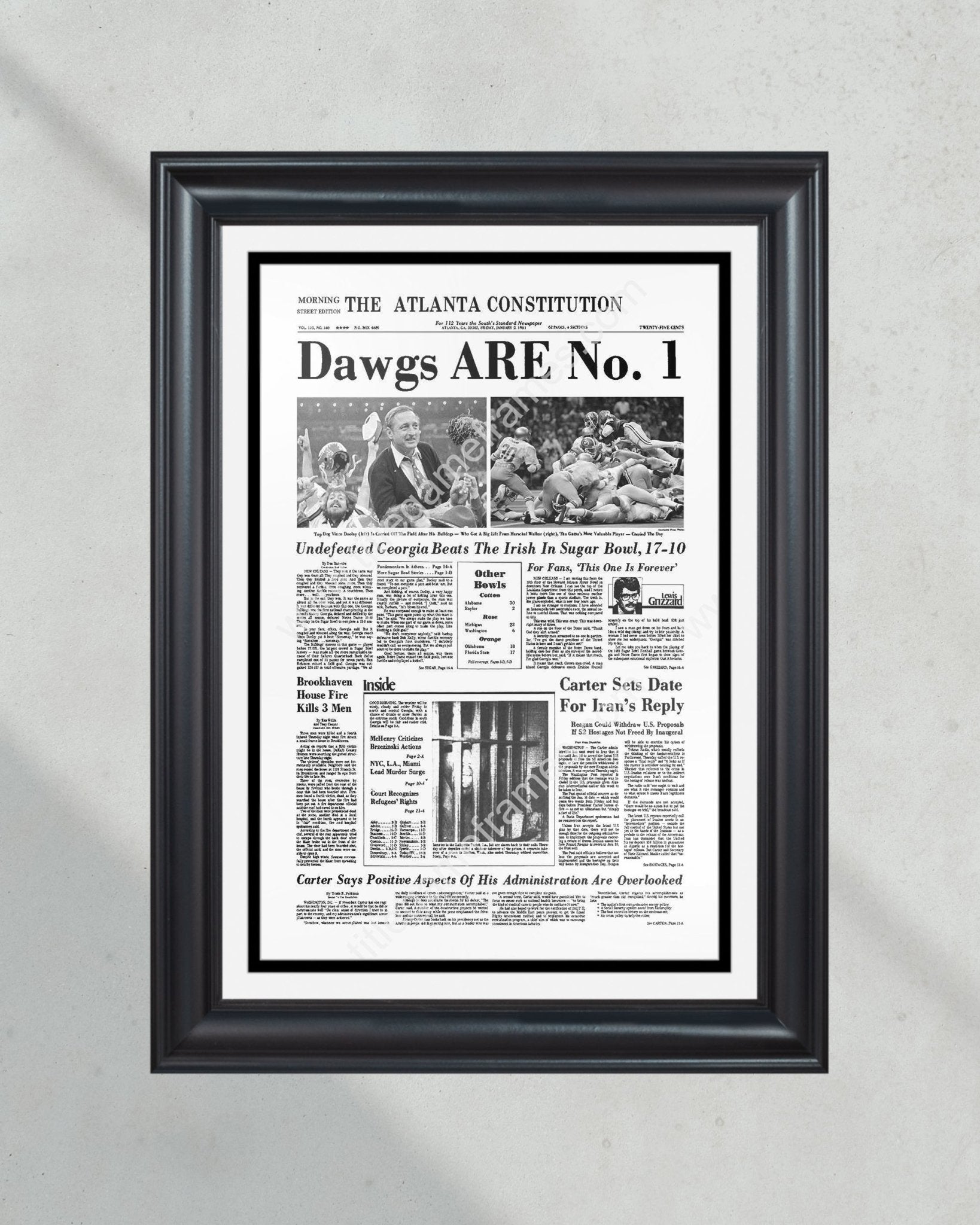 1980 Georgia Bulldogs National Champions Framed Front Page Newspaper P ...