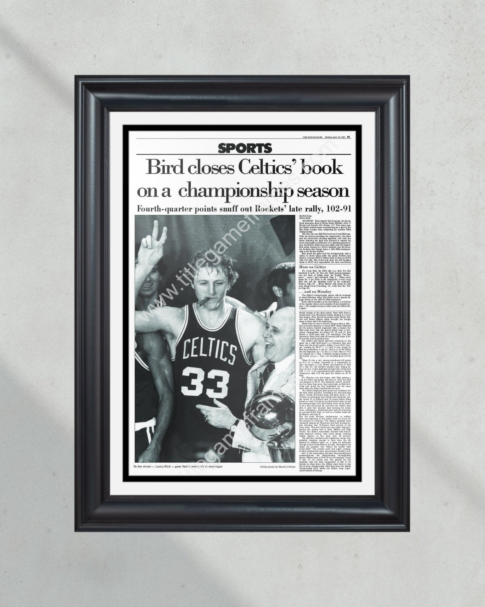 1981 Boston Celtics NBA Champion Framed Front Page Newspaper Print ...
