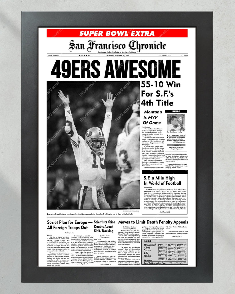 1990 San Francisco 49ers Super Bowl XXIV Victory Framed Newspaper Print ...