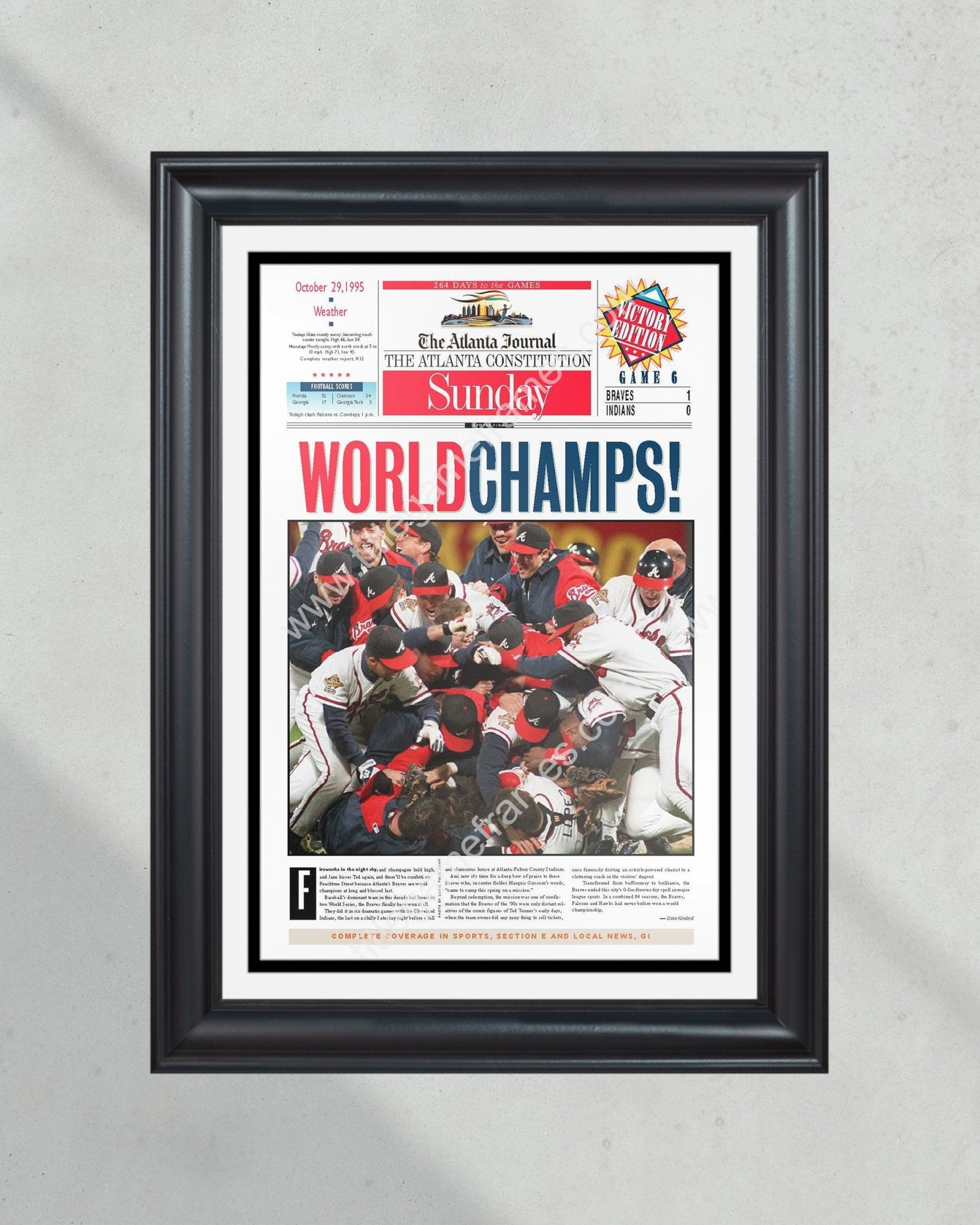 1995 Atlanta Braves World Series Champions Framed Front Page Newspaper ...