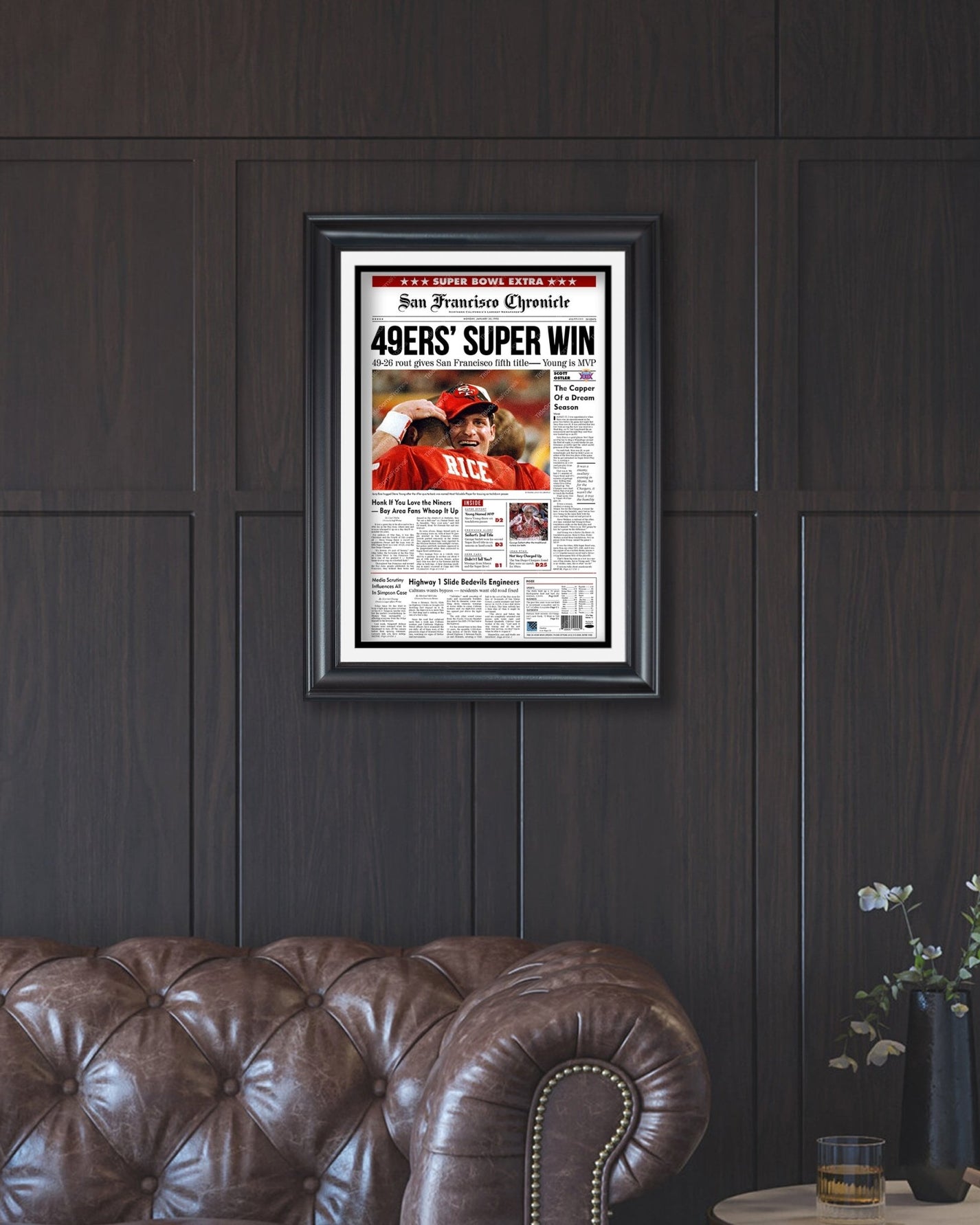 1995 San Francisco 49ers Super Bowl XXIX Champions Framed Newspaper ...
