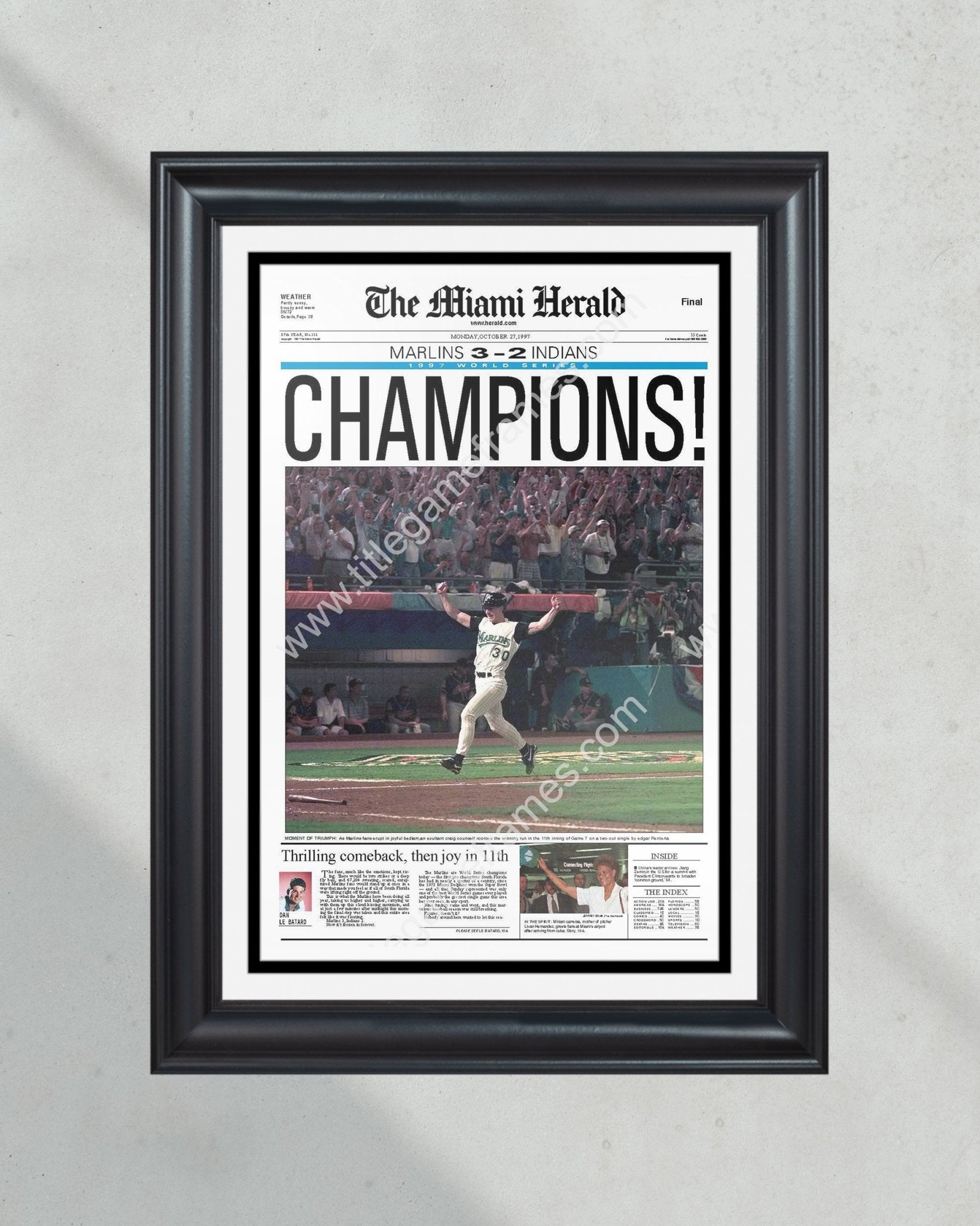 1997 Florida Marlins World Series Champions Framed Front Page Newspape ...