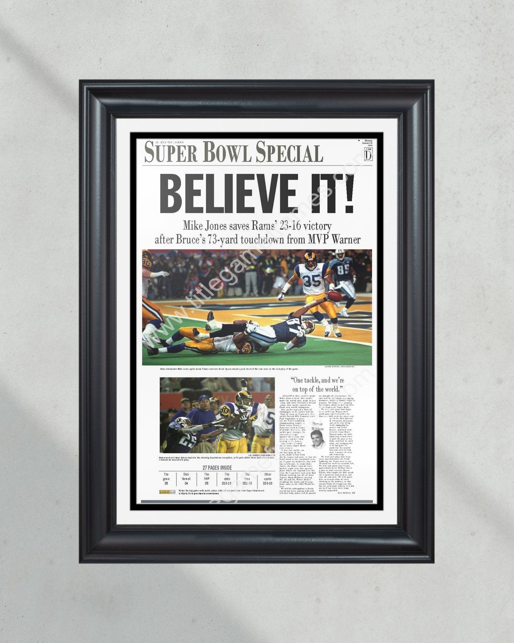 2000 Saint Louis Rams Super Bowl Champions Framed Front Page Newspaper ...