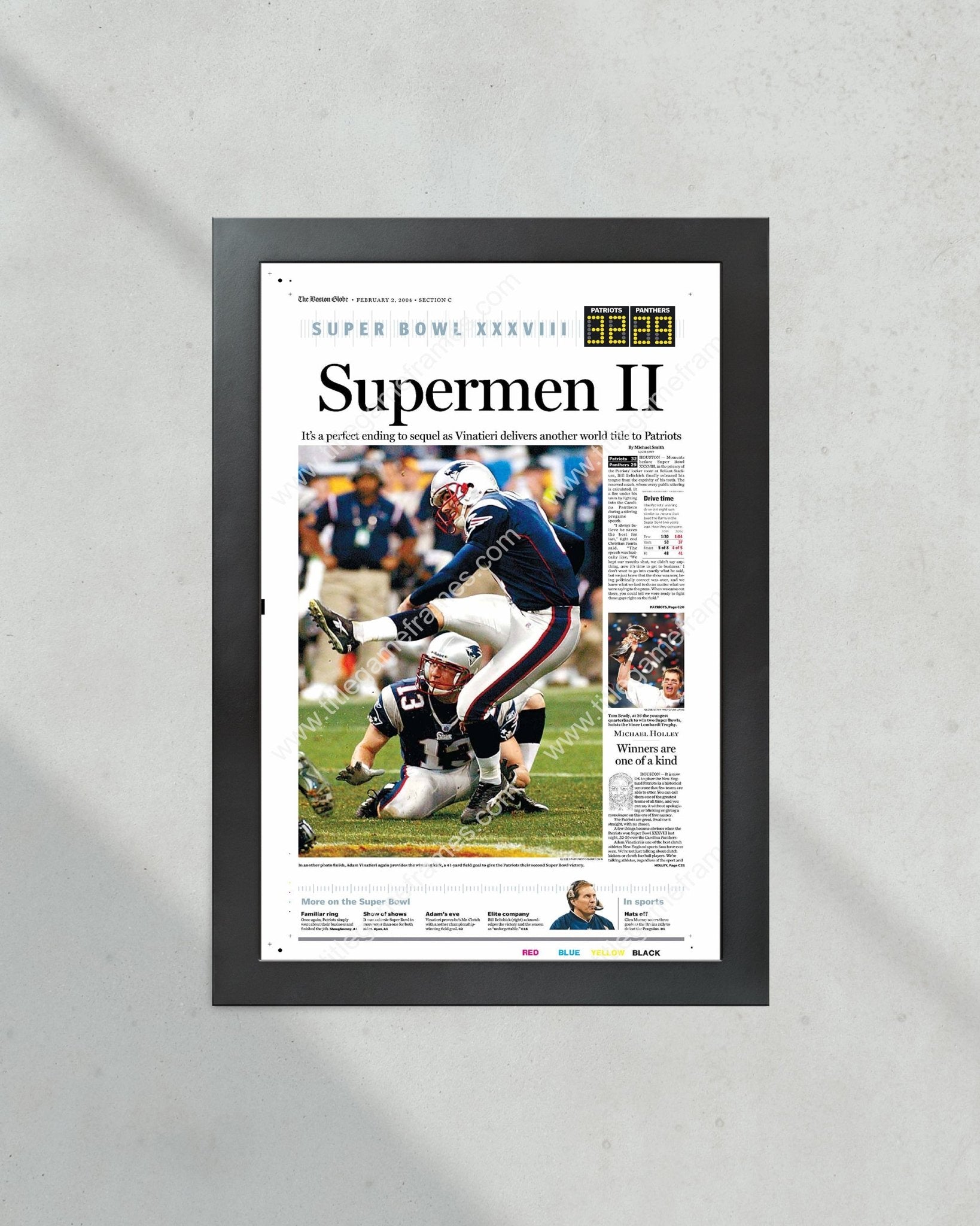 2004 New England Patriots Super Bowl XXXVIII Framed Newspaper Front Pa ...