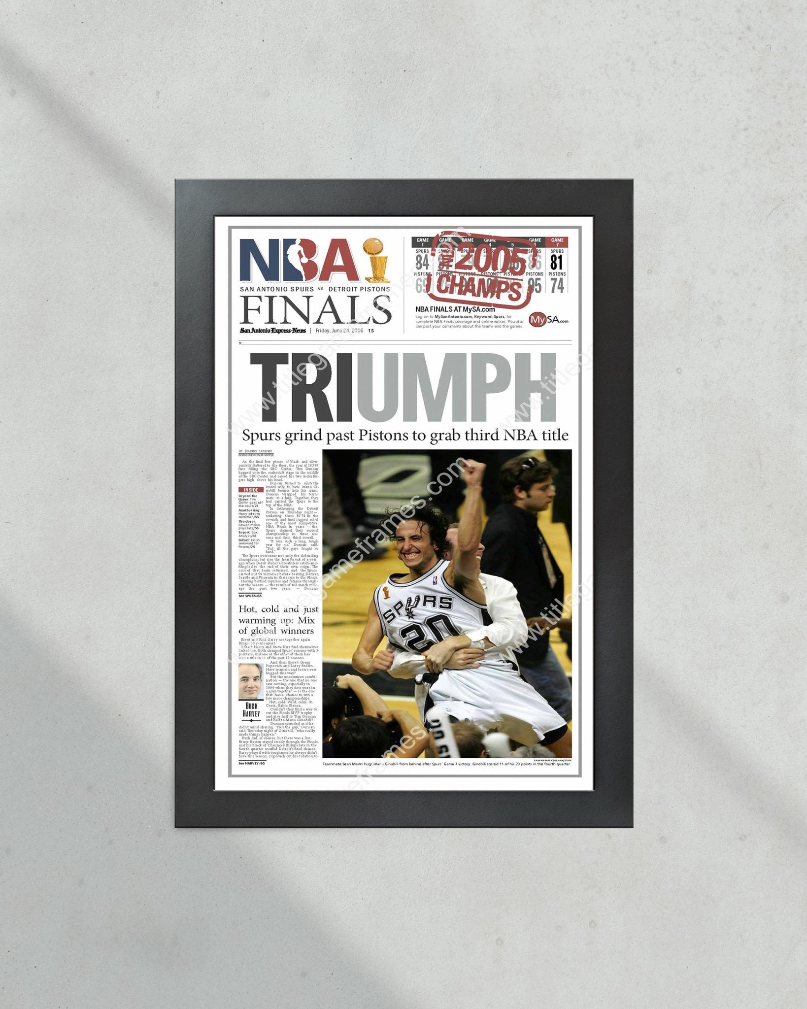 2005 San Antonio Spurs NBA Champion Framed Newspaper Front Page Print ...