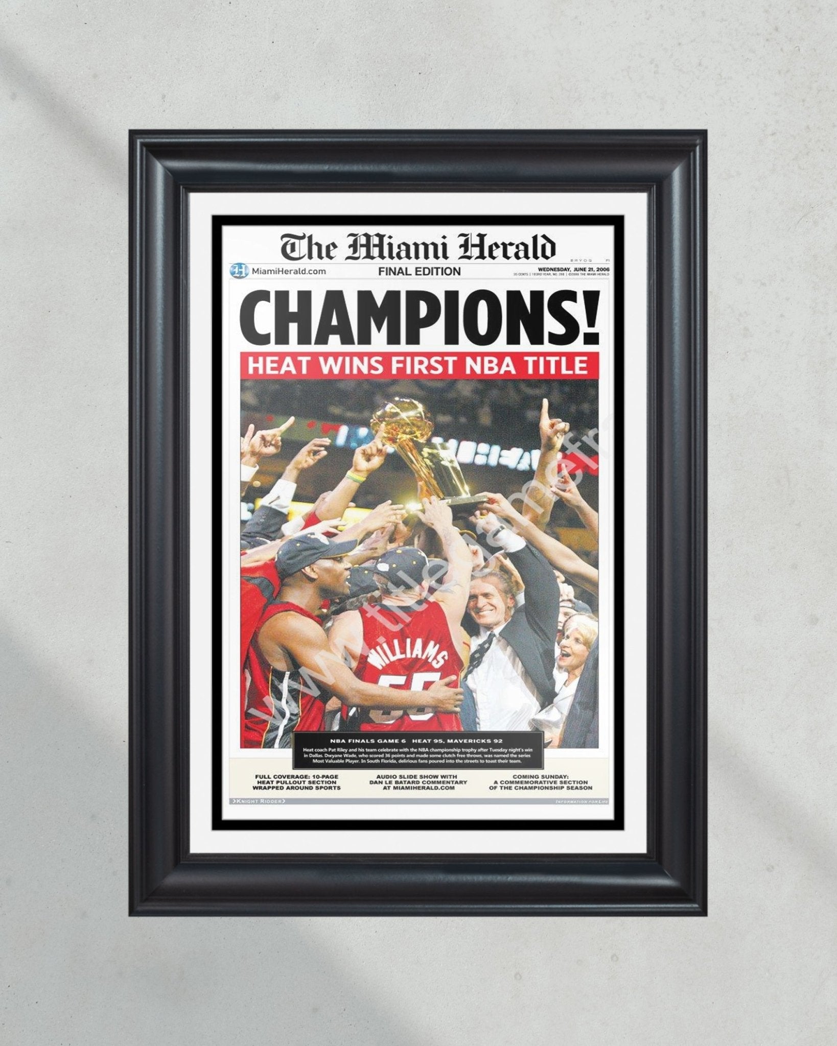 2006 Miami Heat NBA Champion Framed Newspaper Front Page Newspaper Pri ...