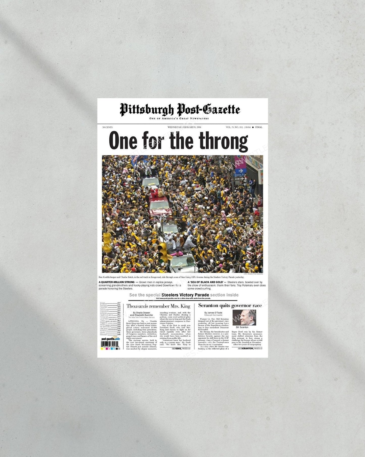 Steelers Parade 2006 Super Bowl Champions Framed Newspaper Print ...