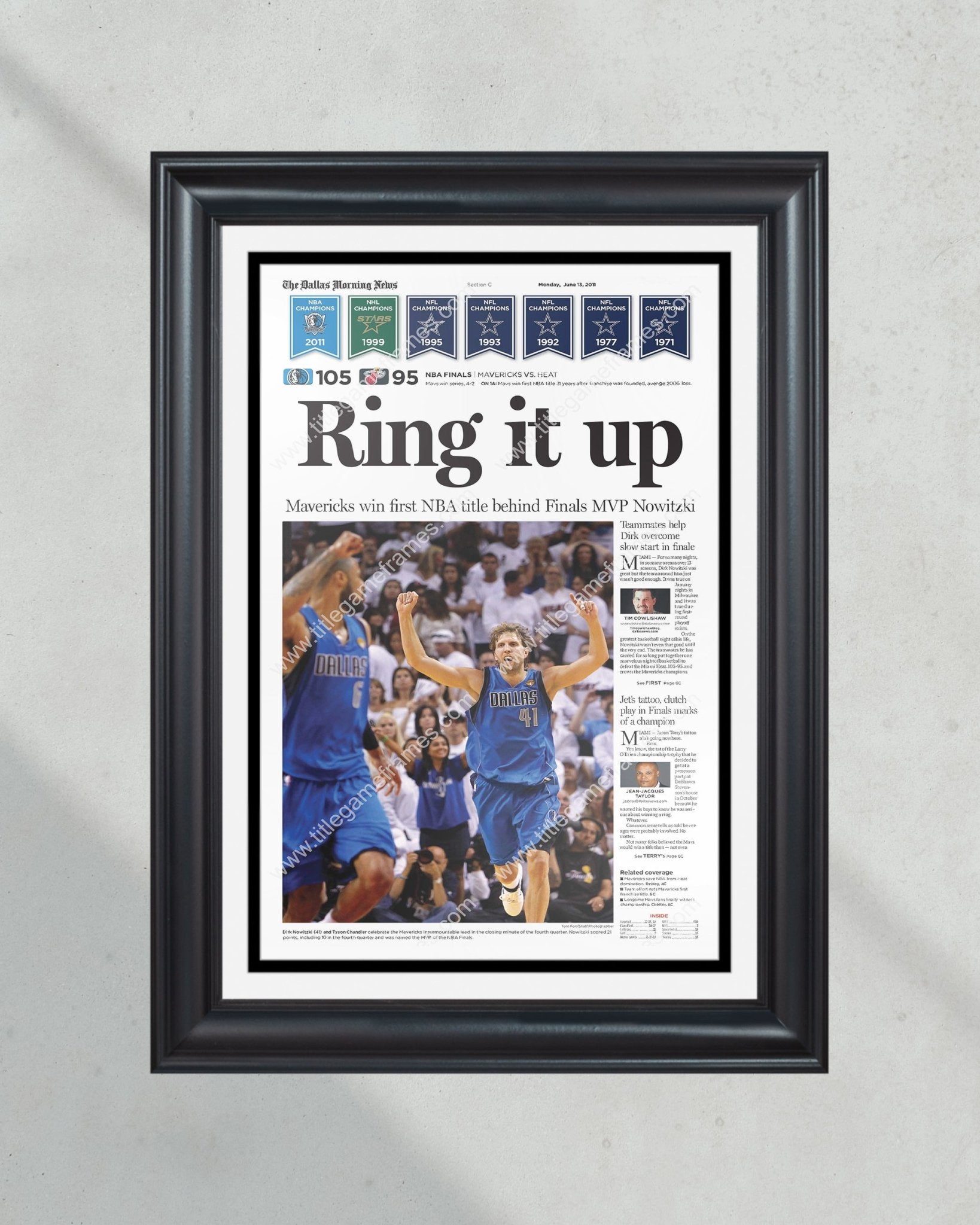 2011 Dallas Mavericks NBA Champion Framed Front Page Newspaper Print ...