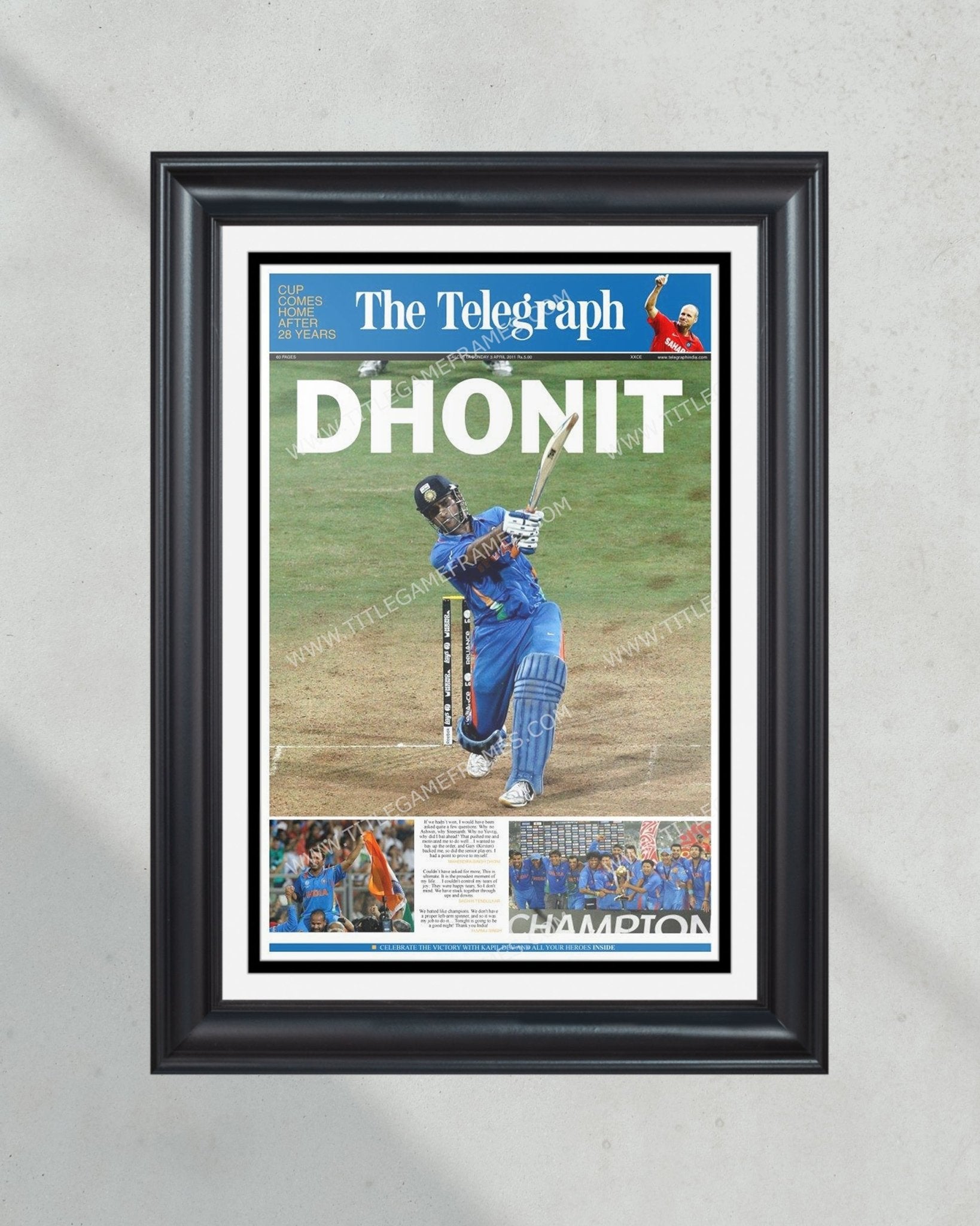 2011 India World Cup Cricket Champions Framed Newspaper Print – Title ...