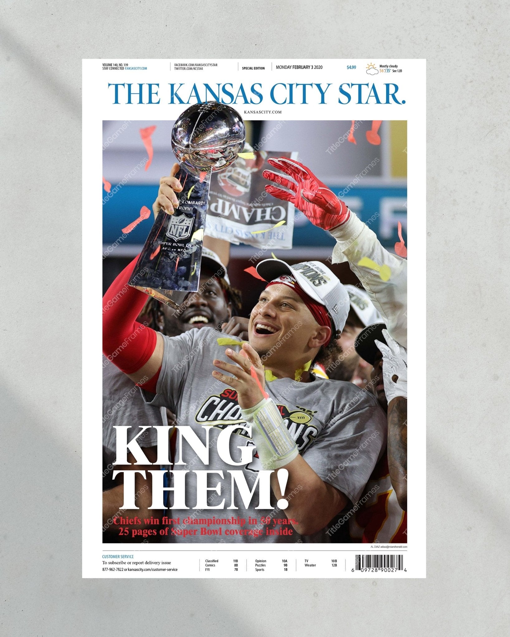 2020 Kansas City Chiefs Super Bowl LIV Champions Framed Newspaper Print ...