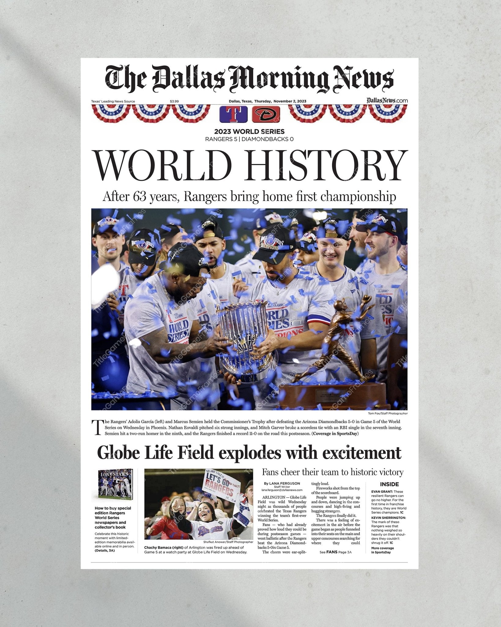 2023 Texas Rangers World Series "WORLD HISTORY" - Commemorative Framed ...