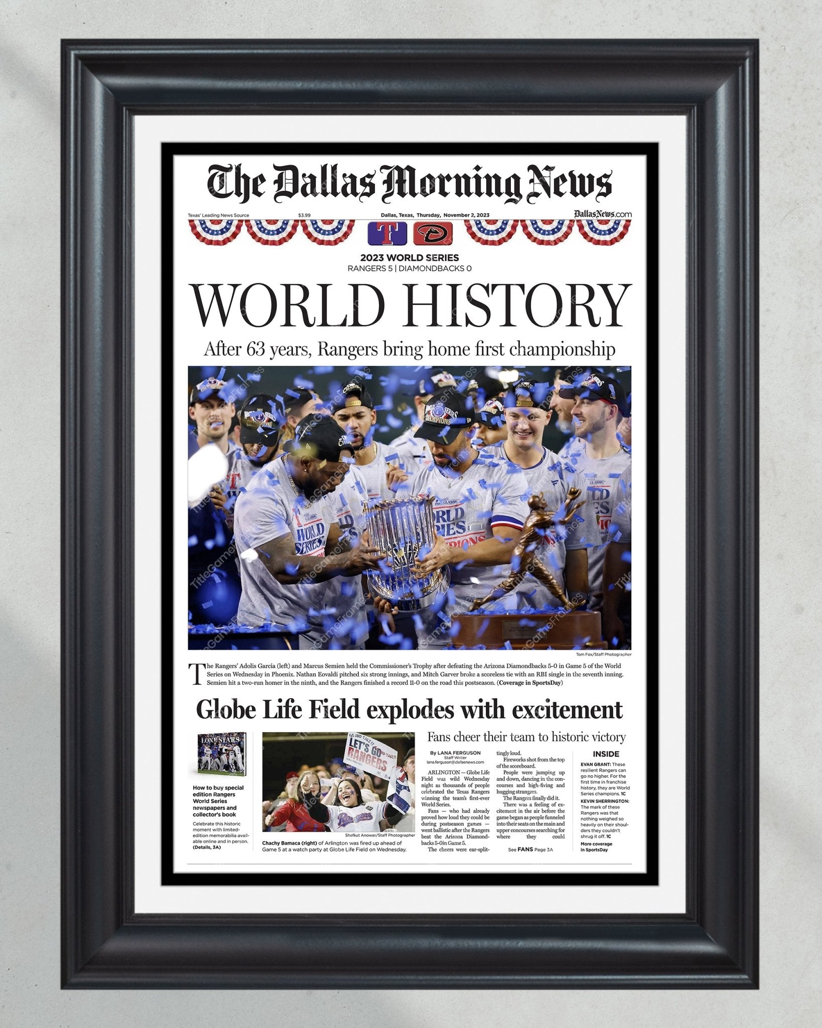 2023 Texas Rangers World Series "WORLD HISTORY" - Commemorative Framed ...